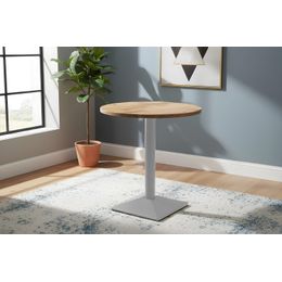 Bistrotisch EMILIO / 70x70 / Mango naturfarben / S&auml;ulen-Gestell eckig Silber