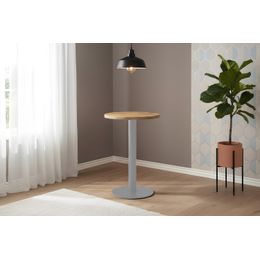 Bistrotisch EMILIO / 50x50 / Mango naturfarben / S&auml;ulen-Gestell rund Silber