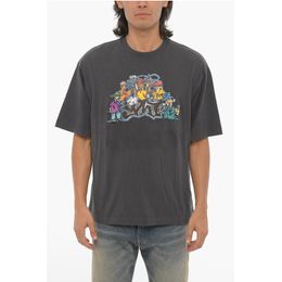 Off-White SEASONAL Rundhals-T-Shirt mit Graffiti-Print in Grau