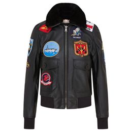 Schwarze A2 Top Gun Leder-Bomberjacke f&uuml;r Damen &ndash; Sunbury
