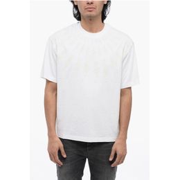 Neil Barrett Baumwoll-T-Shirt mit &uuml;berschnittener Schulter und FAIRISLE THUNDERBOLT in Wei&szlig;