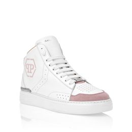 Philipp Plein Leather Mid-Top Sneakers Hexagon