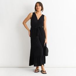 Schwarzes Maxikleid aus Viskose mit Wickeloptik