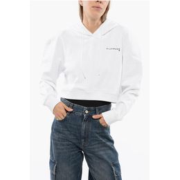 John Richmond PISTIL Kurzes Sweatshirt mit gepr&auml;gtem Logo in Wei&szlig;
