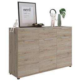 Ti`me Ti'me Sideboard, Eiche San Remo, Kunststoff, 3 F&auml;cher, 3 Schublade(n) Schubladen, 135x91x40 cm, Beim&ouml;bel erh&auml;ltlich, stehend, Wohnzimmer, Kommoden & Sideboards, Sideboards