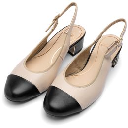 Ara Damen Slingpumps "NIZZA", Gr. 4creme, schwarz, Glattleder, unifarben mit Farbeinsatz, Schuhe, Blockabsatz, Festtagsschuh, Abendschuh,