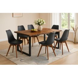 Tischgruppe 7tlg. Quinn / nussbaumfarben / 200x100 / Schalenstuhl Schwarz