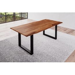 Baumkantentisch MAILAND / teakfarben / 200x100 / U-Gestell Schwarz