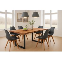 Tischgruppe 7tlg. Quinn / naturfarben / 180x90 / Schalenstuhl Schwarz