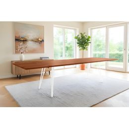 Tisch AVINO / nussbaumfarben / 200(300)x100 / Vierfu&szlig;-Gestell Wei&szlig;