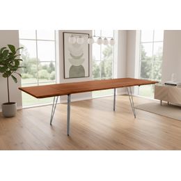 Tisch AVINO / nussbaumfarben / 180(280)x90 / Vierfu&szlig;-Gestell Silber