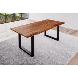 Baumkantentisch MAILAND / teakfarben / 180x90 / U-Gestell Schwarz