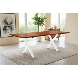 Tisch AVINO / nussbaumfarben / 120(200)x90 / X-Gestell Wei&szlig;