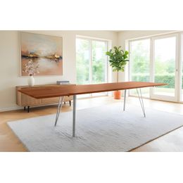 Tisch AVINO / nussbaumfarben / 200(300)x100 / Vierfu&szlig;-Gestell Silber