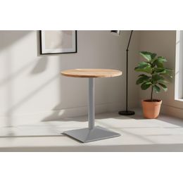 Bistrotisch EMILIO / 70x70 / Akazie naturfarben / S&auml;ulen-Gestell eckig Silber