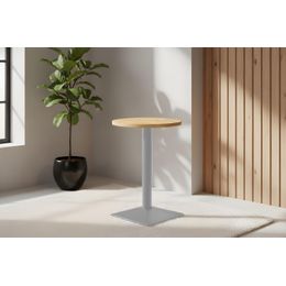 Bistrotisch EMILIO / 60x60 / Mango naturfarben / S&auml;ulen-Gestell eckig Silber