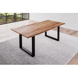 Baumkantentisch MAILAND / naturfarben / 200x100 / U-Gestell Schwarz