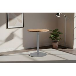 Bistrotisch EMILIO / 70x70 / Akazie naturfarben / S&auml;ulen-Gestell rund Silber