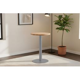 Bistrotisch EMILIO / 50x50 / Akazie naturfarben / S&auml;ulen-Gestell rund Silber