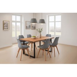 Tischgruppe 7tlg. Quinn / naturfarben / 180x90 / Schalenstuhl Grau