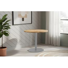 Bistrotisch EMILIO / 90x90 / Mango naturfarben / S&auml;ulen-Gestell rund Silber