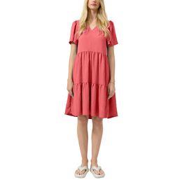 QS Damen Midikleidrot, Gr. 38, unifarben, Web, Obermaterial: 85% Viskose, 15% Polyamid, Kleider, Sommerkleid mit V-Ausschnitt und kurzen &Auml;rmeln