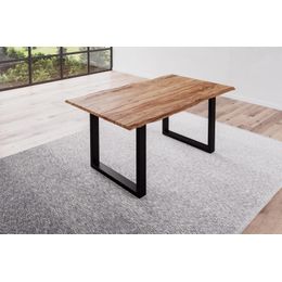 Baumkantentisch MAILAND / naturfarben / 160x85 / U-Gestell Schwarz