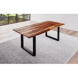 Baumkantentisch MAILAND / naturfarben lackiert / 200x100 / U-Gestell Schwarz