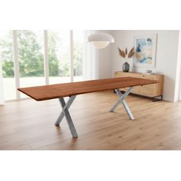 Tisch AVINO / nussbaumfarben / 180(280)x90 / X-Gestell Silber