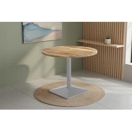 Bistrotisch EMILIO / 80x80 / Mango naturfarben / S&auml;ulen-Gestell eckig Silber