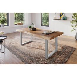 Baumkantentisch ATLAS / Akazie naturfarben / 180x90 / U-Gestell Silber