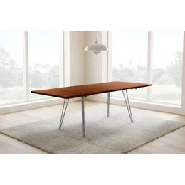 Tisch AVINO / nussbaumfarben / 160(260)x90 / Vierfu&szlig;-Gestell Silber