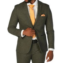 Paul Andrew Olivgr&uuml;ner Herrenblazer aus Wollmischung und Tweed
