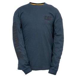 Caterpillar Markenbanner Langarm Baumwoll Herren Blau T-Shirt