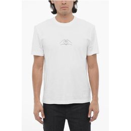 Neil Barrett Slim Fit Rundhals-T-Shirt mit Herz-Print in Wei&szlig;
