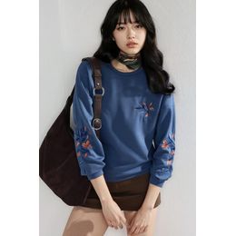 Modal Touch Rundhals Bestickter Sweatshirt