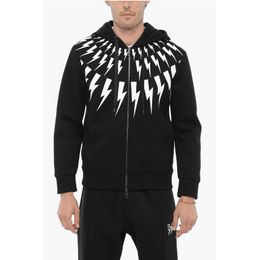 Neil Barrett Slim Fit FAIRISLE THUNDELBOLT Neopren-Hoodie in Schwarz