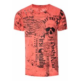 Rusty Neal Verwaschenes T-Shirt mit "Flying-Skull" Print