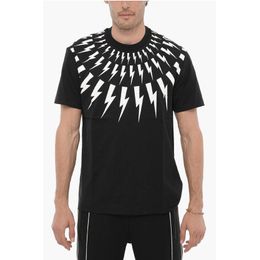 Neil Barrett Slim Fit FAIRISLE THUNDERBOLT T-Shirt mit Rundhalsausschnitt in Schwarz