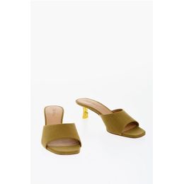 Off-White Offene Pantoletten aus Leinenmischung LOLLIPOP Absatz 5 cm in Gr&uuml;n