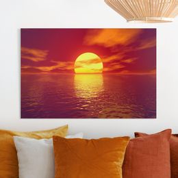 Bilderwelten Leinwandbild Fantastic Sunset - Wandbild bis XXL Print Natur Strand Wohnzimmer Schlafzimmer Bad Badezimmer K&uuml;che Flur Esszimmer Rot