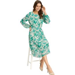 WITT Damen Plisseekleid mit abnehmbarem Bindeg&uuml;rtel, smaragd-champagner-bedruckt, Gr&ouml;&szlig;e 20