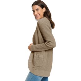 WITT Damen Strickjacke mit abgerundetem Saum vorne, beige, Gr&ouml;&szlig;e 46