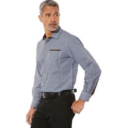 WITT Herren Karohemd mit Kn&ouml;pfen in Horn-Optik, marine-kariert, Gr&ouml;&szlig;e 39/40
