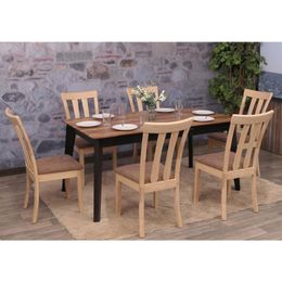 6er-Set Esszimmerstuhl MCW-G46, K&uuml;chenstuhl Stuhl, Stoff/Textil Massiv-Holz ~ naturfarbenes Gestell, braun