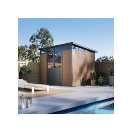 Weide Gartenhaus Aluminium & WPC Ger&auml;tehaus mit Doppelt&uuml;r 278x218 cm Wetterfest in Teak?