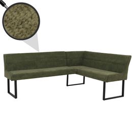 Eckbank MCW-O81, Esszimmerbank Bank, &Ouml;ko-Tex (310g/m&sup2;) Chenille Stoff/Textil Metall 210x159 ~ gr&uuml;n