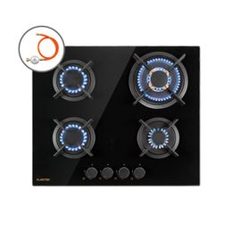 Klarstein Goldflame 4 Gaskochfeld 4-flammig Messing-Brenner Glaskeramik schwarz