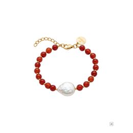 PURELEI Roter Achat Pearl Armband, verstellbare L&auml;nge