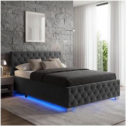 TecTake&reg; Polsterbett, in Samtoptik mit Steppmuster, inklusive hochklappbarem Lattenrost, gro&szlig;er Stauraum